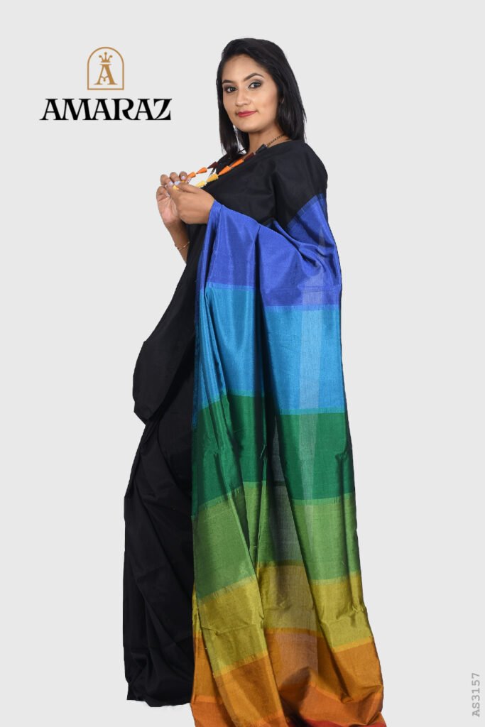 Black & Rainbow Handlooms Silk Saree – Amaraz Handloom Sarees